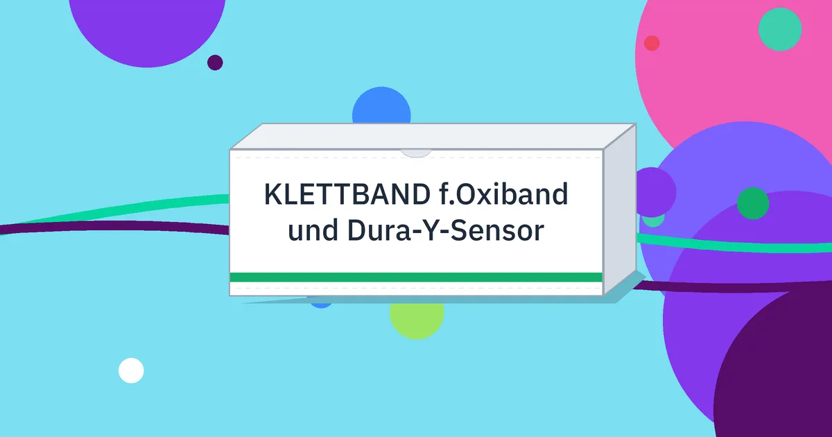 Symbolbild: Packung mit der Aufschrift KLETTBAND f.Oxiband und Dura-Y-Sensor (PZN 03488396) – Verfügbarkeit und Bezug in Apotheken in Frankfurt am Main