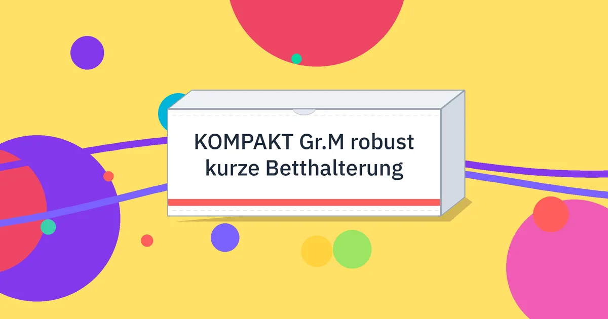 Symbolbild: Packung mit der Aufschrift KOMPAKT Gr.M robust kurze Betthalterung (PZN 11576849) – Verfügbarkeit und Bezug in Apotheken in Frankfurt am Main