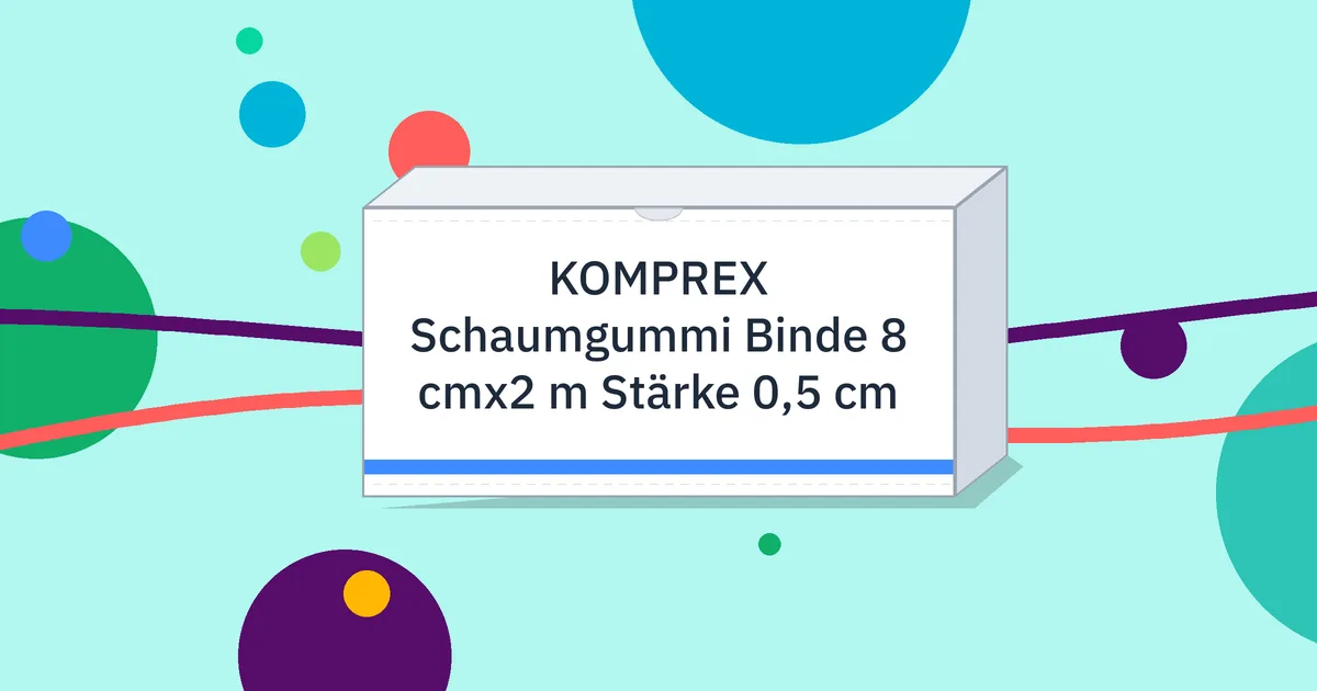 Symbolbild: Packung mit der Aufschrift KOMPREX Schaumgummi Binde 8 cmx2 m Stärke 0,5 cm (PZN 00590993) – Verfügbarkeit und Bezug in Apotheken in Frankfurt am Main