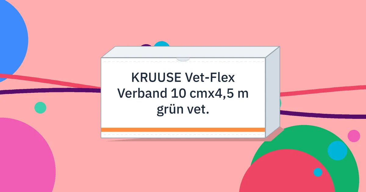 Symbolbild: Packung mit der Aufschrift KRUUSE Vet-Flex Verband 10 cmx4,5 m grün vet. (PZN 18443436) – Verfügbarkeit und Bezug in Apotheken in Frankfurt am Main