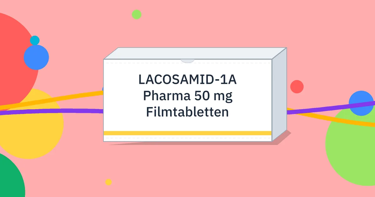 Symbolbild: Packung mit der Aufschrift LACOSAMID-1A Pharma 50 mg Filmtabletten (PZN 15235677) – Verfügbarkeit und Bezug in Apotheken in Frankfurt am Main