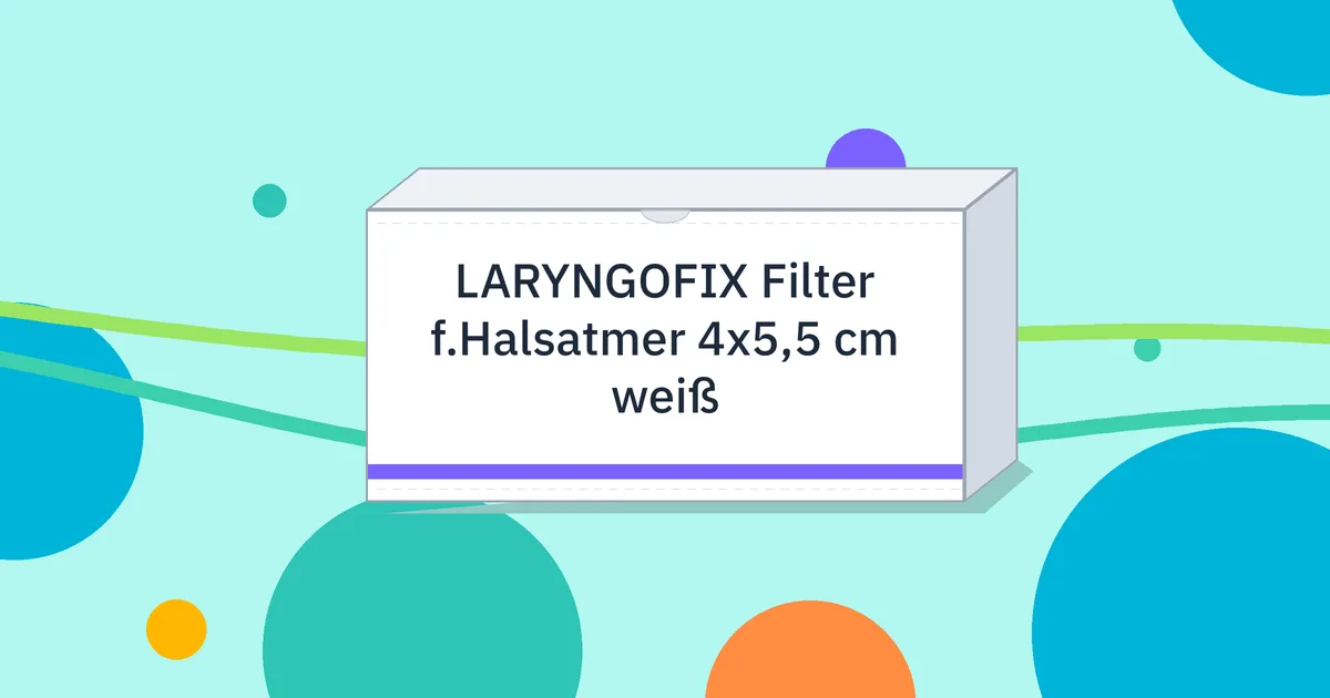 Symbolbild: Packung mit der Aufschrift LARYNGOFIX Filter f.Halsatmer 4x5,5 cm weiß (PZN 03843644) – Verfügbarkeit und Bezug in Apotheken in Frankfurt am Main