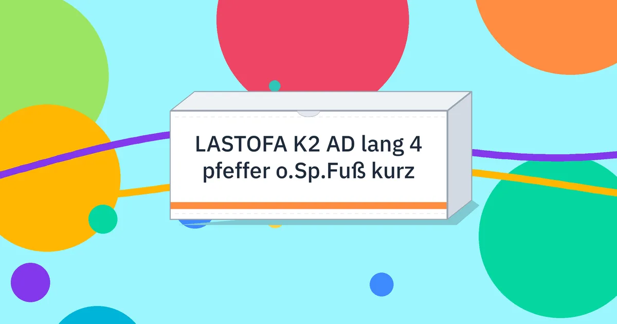 Symbolbild: Packung mit der Aufschrift LASTOFA K2 AD lang 4 pfeffer o.Sp.Fuß kurz (PZN 13800788) – Verfügbarkeit und Bezug in Apotheken in Frankfurt am Main