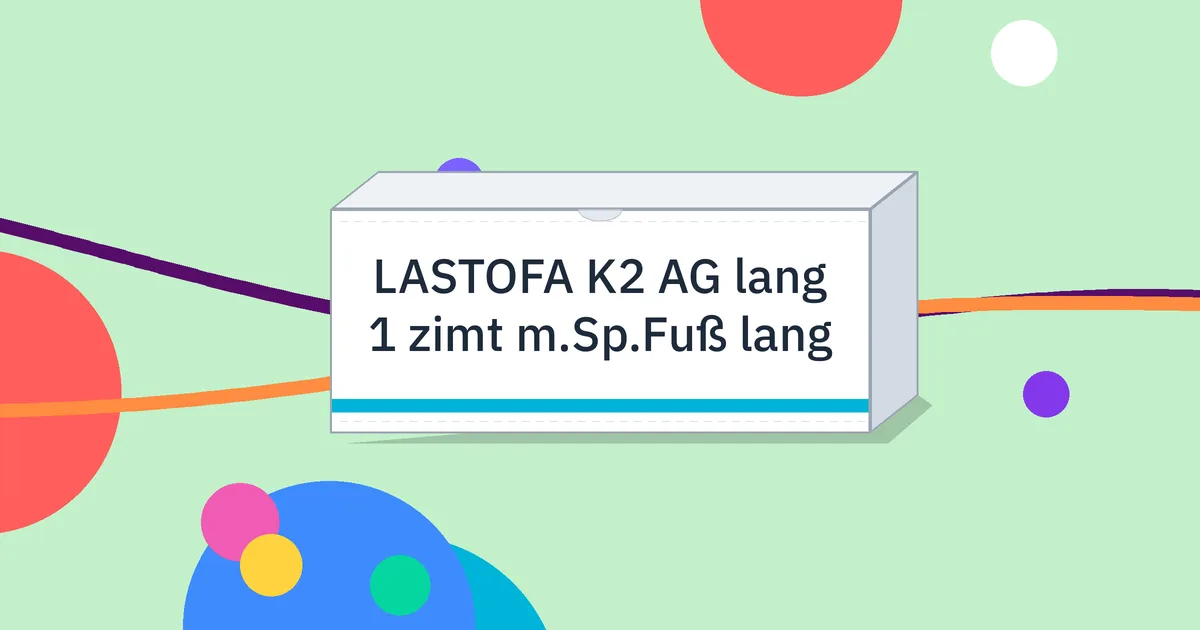 Symbolbild: Packung mit der Aufschrift LASTOFA K2 AG lang 1 zimt m.Sp.Fuß lang (PZN 13801836) – Verfügbarkeit und Bezug in Apotheken in Frankfurt am Main