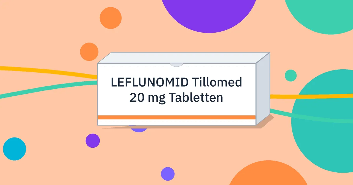 Symbolbild: Packung mit der Aufschrift LEFLUNOMID Tillomed 20 mg Tabletten (PZN 16661703) – Verfügbarkeit und Bezug in Apotheken in Frankfurt am Main