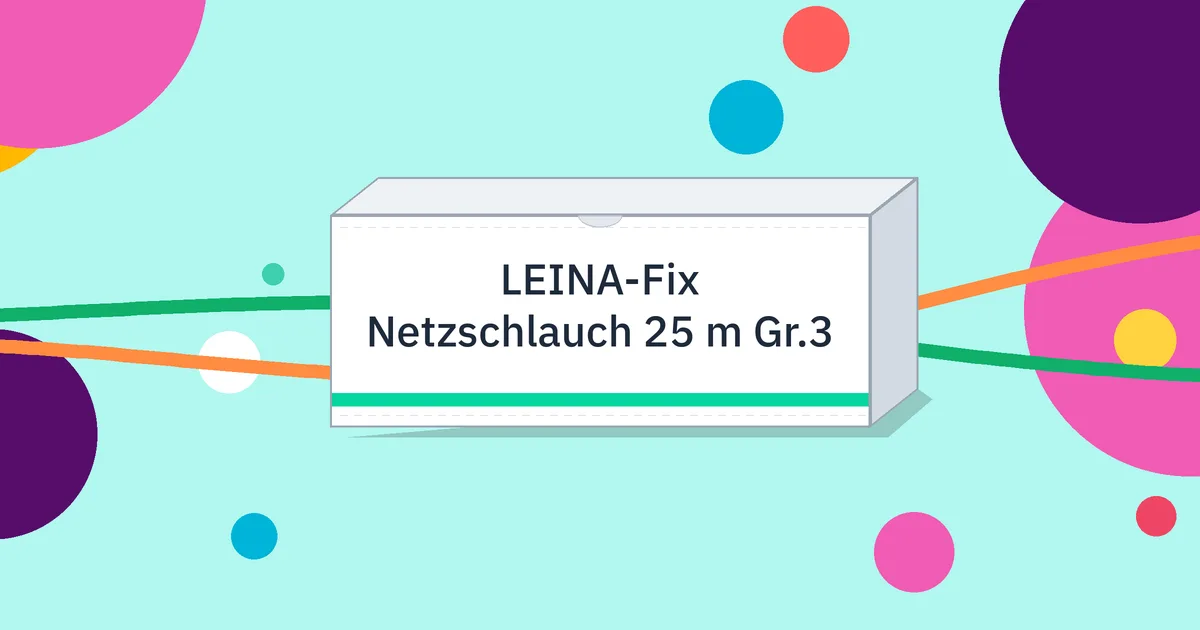 Symbolbild: Packung mit der Aufschrift LEINA-Fix Netzschlauch 25 m Gr.3 (PZN 03757896) – Verfügbarkeit und Bezug in Apotheken in Frankfurt am Main