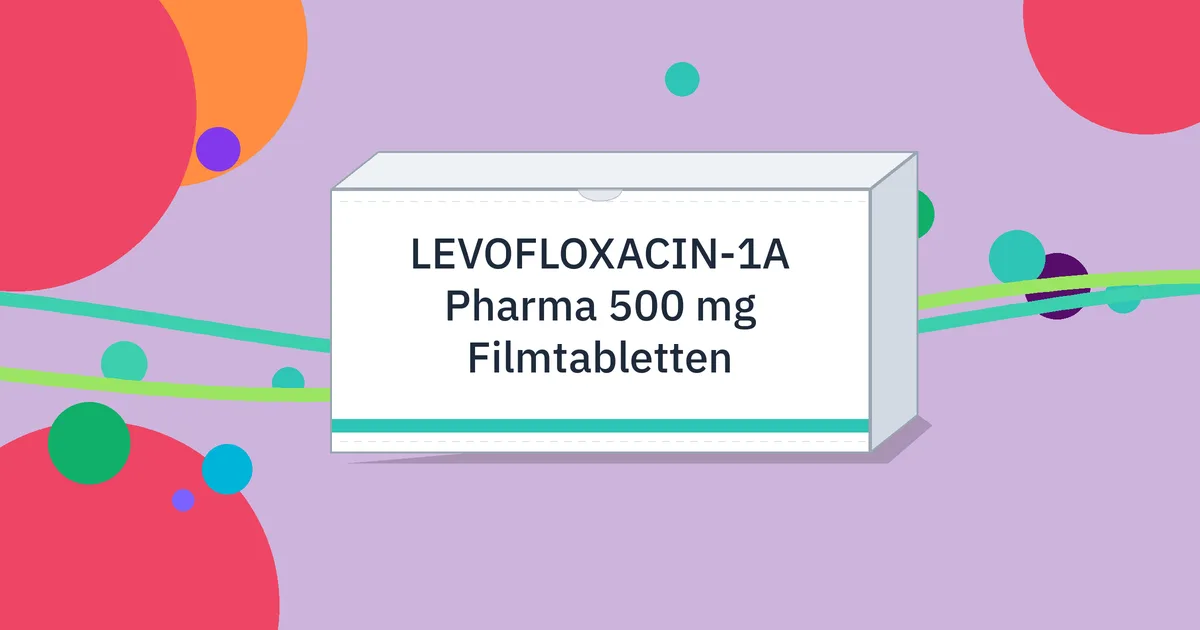 Symbolbild: Packung mit der Aufschrift LEVOFLOXACIN-1A Pharma 500 mg Filmtabletten (PZN 07714990) – Verfügbarkeit und Bezug in Apotheken in Frankfurt am Main