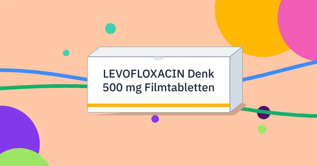 Symbolbild: Packung mit der Aufschrift LEVOFLOXACIN Denk 500 mg Filmtabletten (PZN 20126708) – Verfügbarkeit und Bezug in Apotheken in Frankfurt am Main