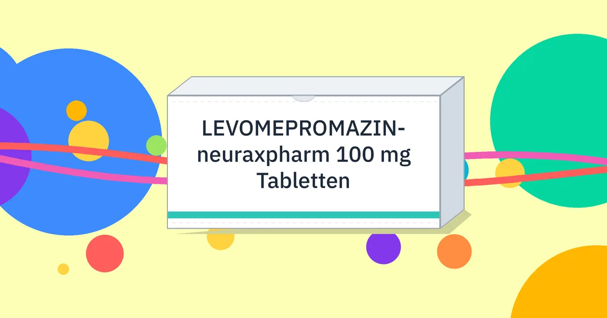 Symbolbild: Packung mit der Aufschrift LEVOMEPROMAZIN-neuraxpharm 100 mg Tabletten (PZN 03221061) – Verfügbarkeit und Bezug in Apotheken in Frankfurt am Main
