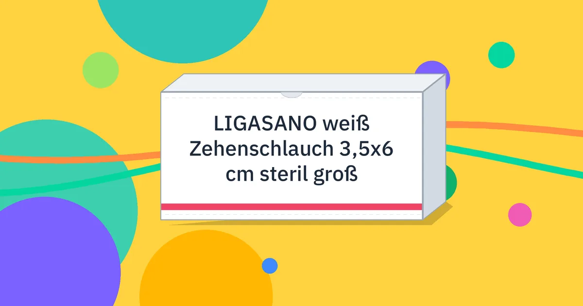 Symbolbild: Packung mit der Aufschrift LIGASANO weiß Zehenschlauch 3,5x6 cm steril groß (PZN 17251640) – Verfügbarkeit und Bezug in Apotheken in Frankfurt am Main