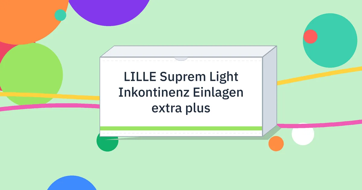 Symbolbild: Packung mit der Aufschrift LILLE Suprem Light Inkontinenz Einlagen extra plus (PZN 19202462) – Verfügbarkeit und Bezug in Apotheken in Frankfurt am Main