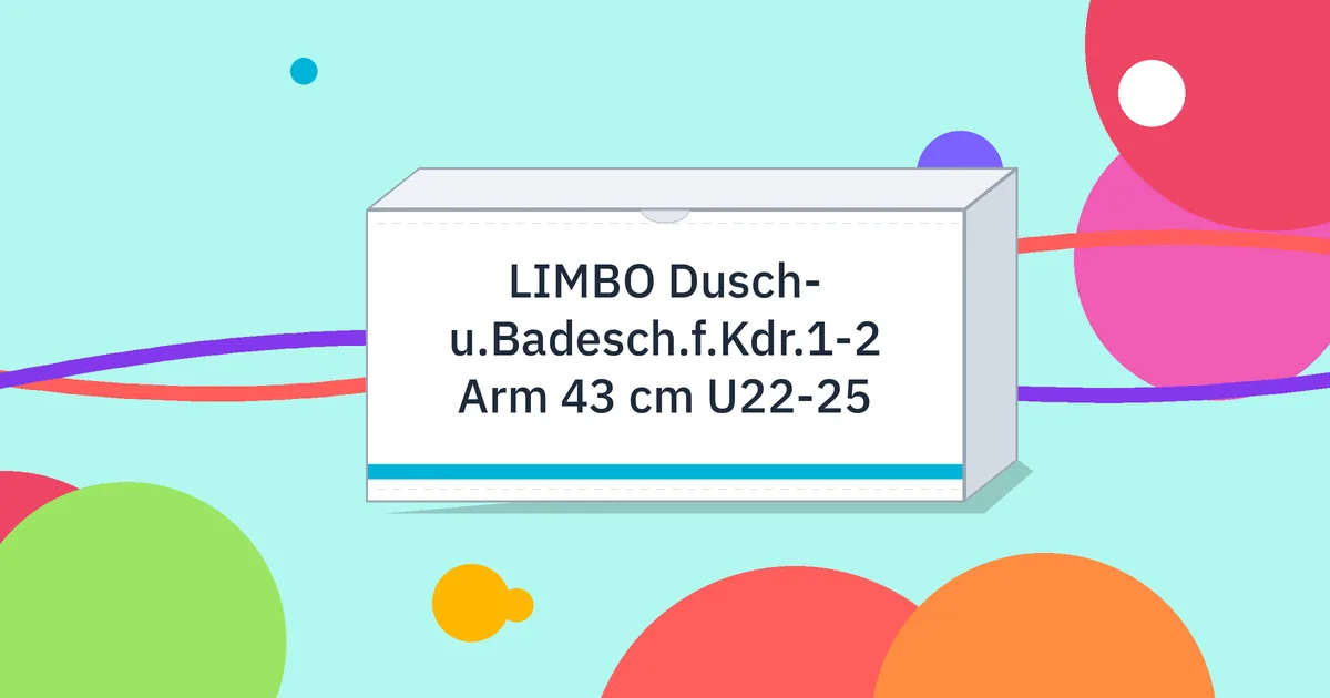 Symbolbild: Packung mit der Aufschrift LIMBO Dusch-u.Badesch.f.Kdr.1-2 Arm 43 cm U22-25 (PZN 13234254) – Verfügbarkeit und Bezug in Apotheken in Frankfurt am Main