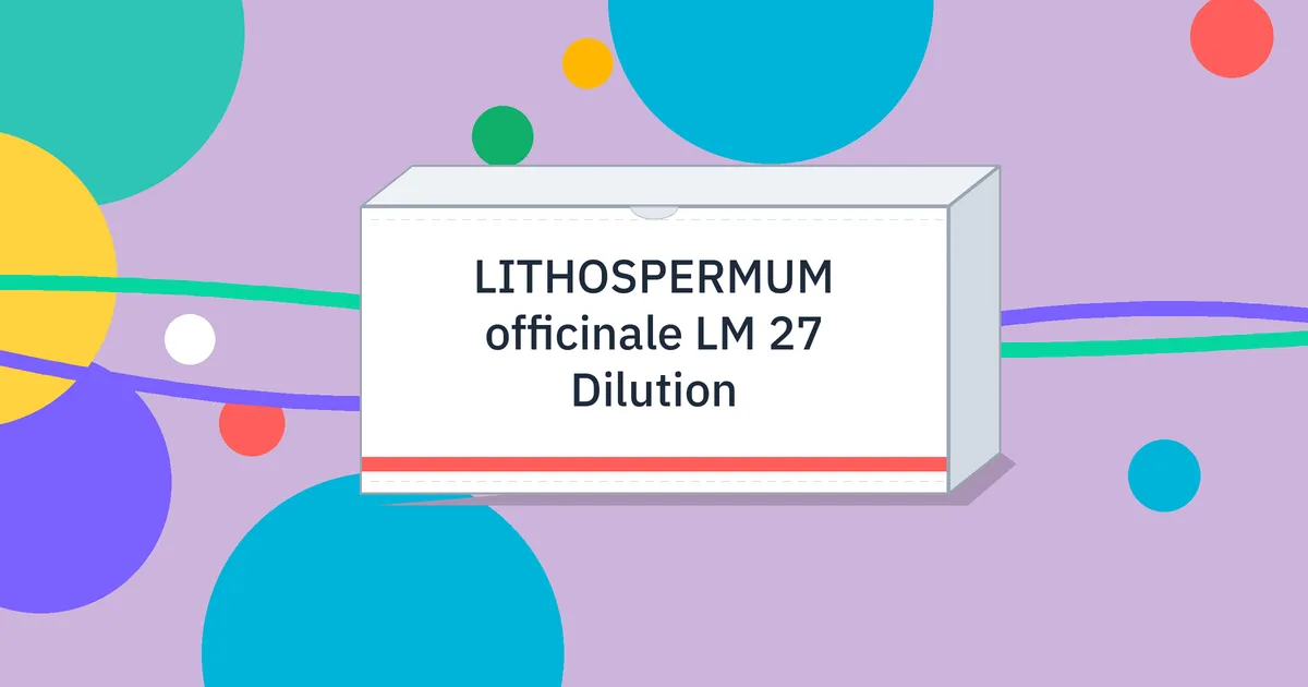 Symbolbild: Packung mit der Aufschrift LITHOSPERMUM officinale LM 27 Dilution (PZN 13532187) – Verfügbarkeit und Bezug in Apotheken in Frankfurt am Main