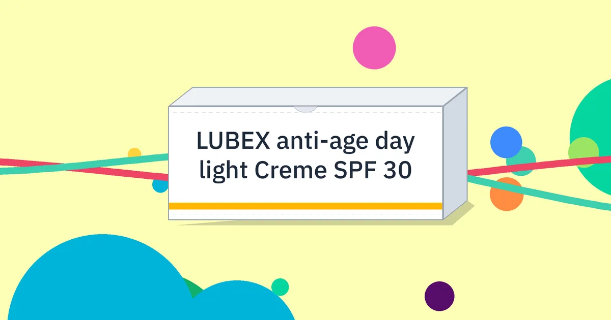 Symbolbild: Packung mit der Aufschrift LUBEX anti-age day light Creme SPF 30 (PZN 19441882) – Verfügbarkeit und Bezug in Apotheken in Frankfurt am Main