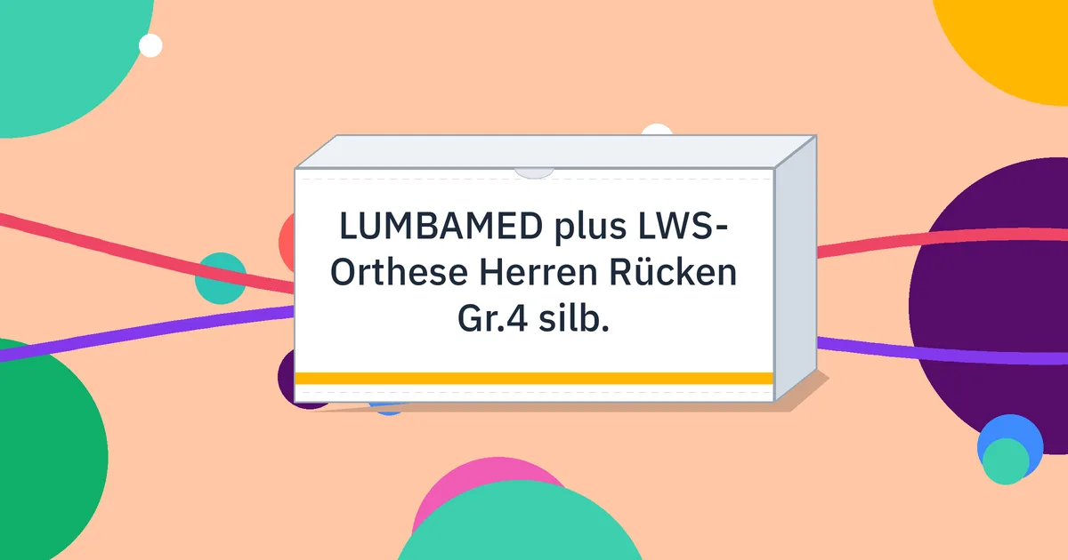 Symbolbild: Packung mit der Aufschrift LUMBAMED plus LWS-Orthese Herren Rücken Gr.4 silb. (PZN 18827817) – Verfügbarkeit und Bezug in Apotheken in Frankfurt am Main