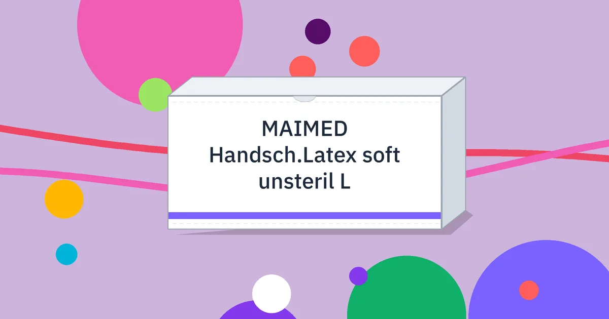 Symbolbild: Packung mit der Aufschrift MAIMED Handsch.Latex soft unsteril L (PZN 02299606) – Verfügbarkeit und Bezug in Apotheken in Frankfurt am Main