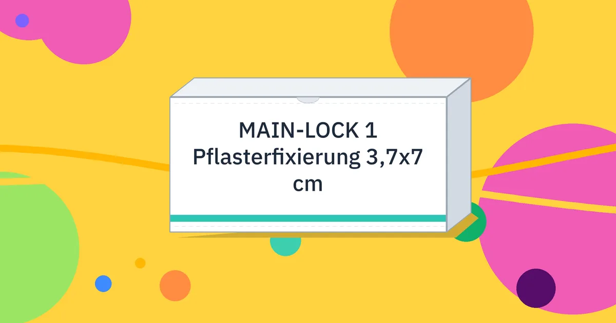 Symbolbild: Packung mit der Aufschrift MAIN-LOCK 1 Pflasterfixierung 3,7x7 cm (PZN 18760131) – Verfügbarkeit und Bezug in Apotheken in Frankfurt am Main