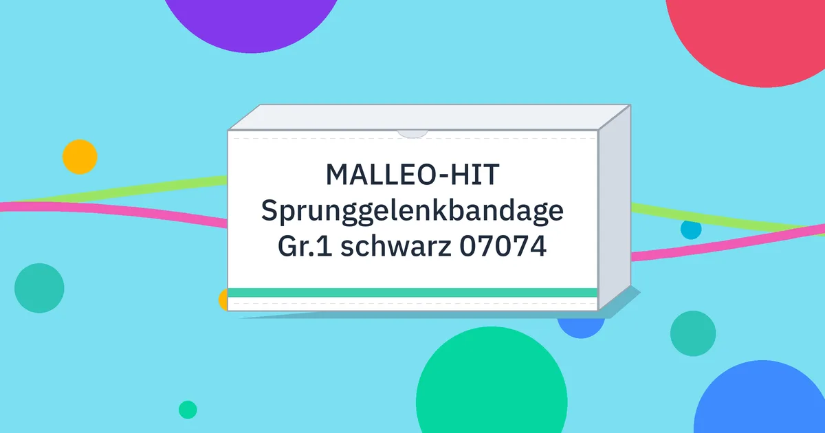 Symbolbild: Packung mit der Aufschrift MALLEO-HIT Sprunggelenkbandage Gr.1 schwarz 07074 (PZN 00763910) – Verfügbarkeit und Bezug in Apotheken in Frankfurt am Main