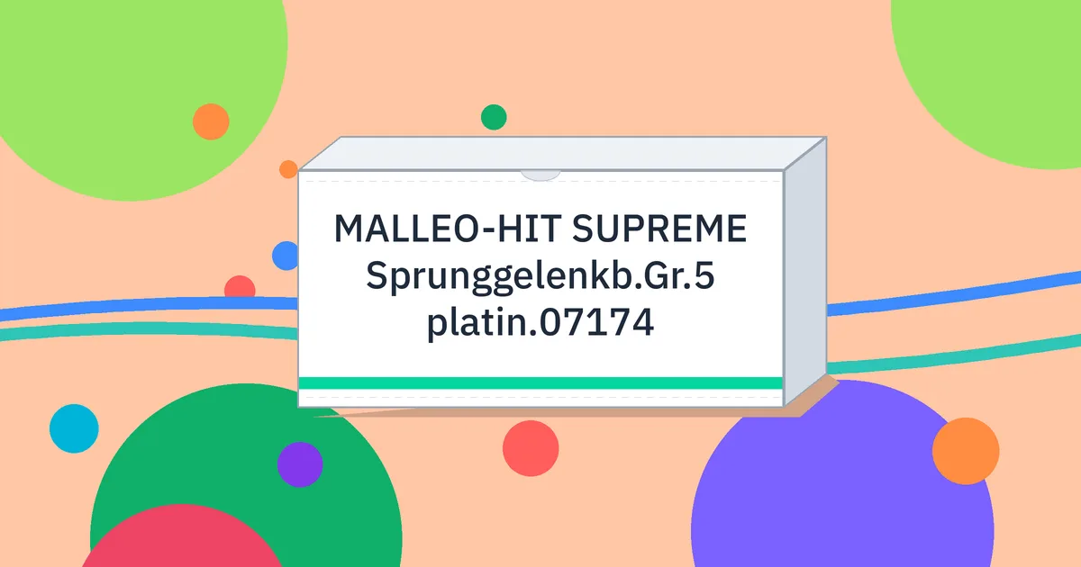 Symbolbild: Packung mit der Aufschrift MALLEO-HIT SUPREME Sprunggelenkb.Gr.5 platin.07174 (PZN 15200638) – Verfügbarkeit und Bezug in Apotheken in Frankfurt am Main