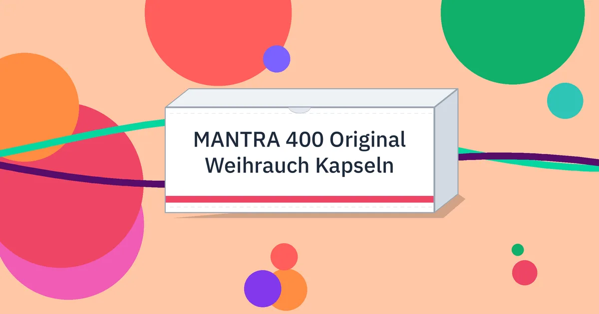 Symbolbild: Packung mit der Aufschrift MANTRA 400 Original Weihrauch Kapseln (PZN 07630709) – Verfügbarkeit und Bezug in Apotheken in Frankfurt am Main