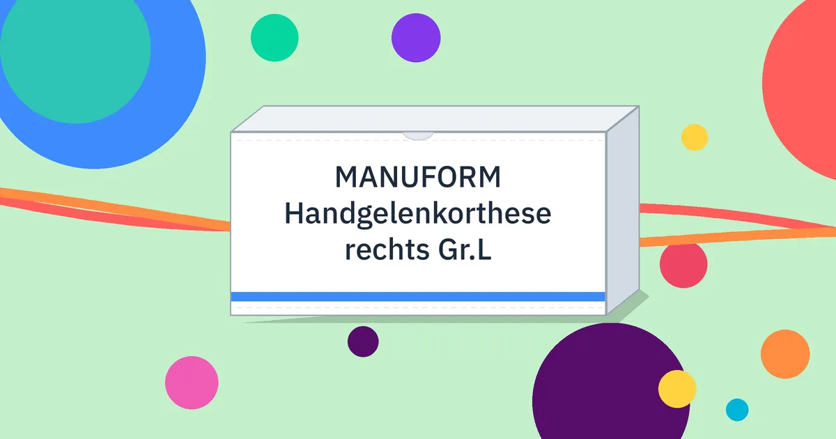 Symbolbild: Packung mit der Aufschrift MANUFORM Handgelenkorthese rechts Gr.L (PZN 15608500) – Verfügbarkeit und Bezug in Apotheken in Frankfurt am Main
