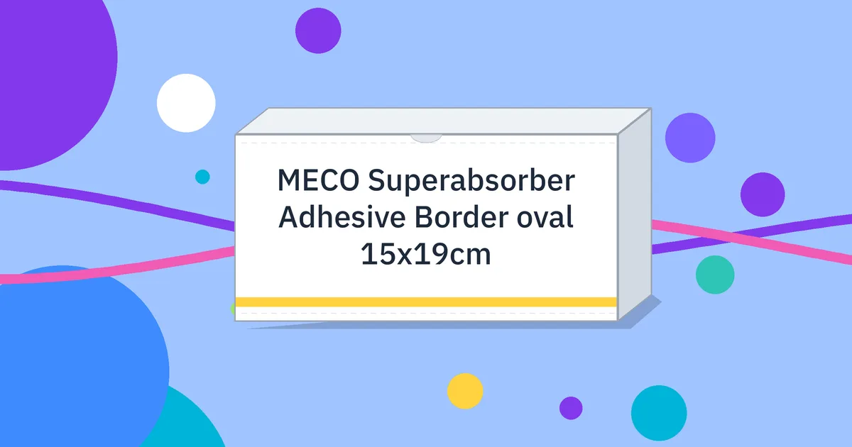 Symbolbild: Packung mit der Aufschrift MECO Superabsorber Adhesive Border oval 15x19cm (PZN 19264598) – Verfügbarkeit und Bezug in Apotheken in Frankfurt am Main