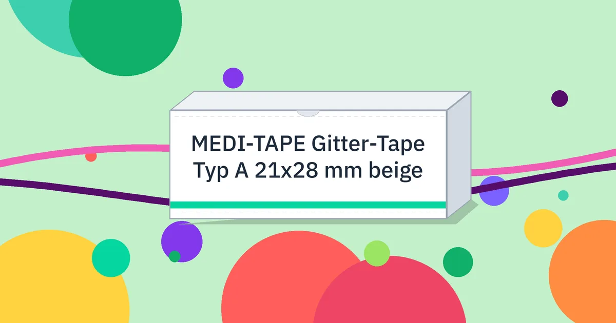 Symbolbild: Packung mit der Aufschrift MEDI-TAPE Gitter-Tape Typ A 21x28 mm beige (PZN 16043069) – Verfügbarkeit und Bezug in Apotheken in Frankfurt am Main