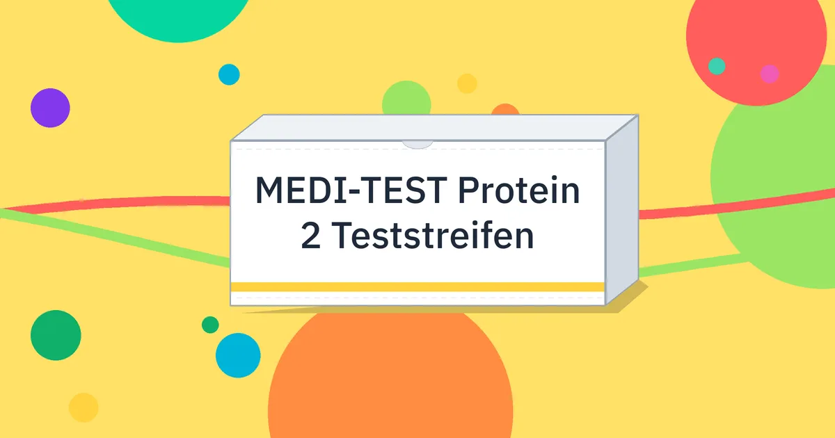 Symbolbild: Packung mit der Aufschrift MEDI-TEST Protein 2 Teststreifen (PZN 03440018) – Verfügbarkeit und Bezug in Apotheken in Frankfurt am Main