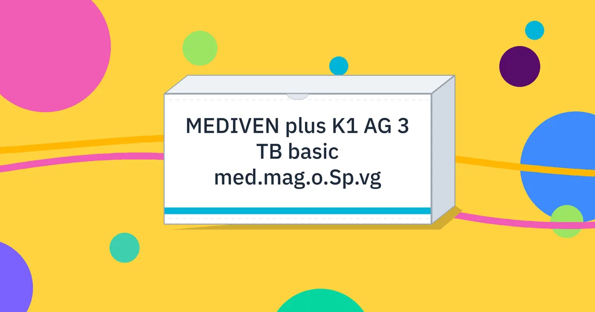 Symbolbild: Packung mit der Aufschrift MEDIVEN plus K1 AG 3 TB basic med.mag.o.Sp.vg (PZN 15057595) – Verfügbarkeit und Bezug in Apotheken in Frankfurt am Main