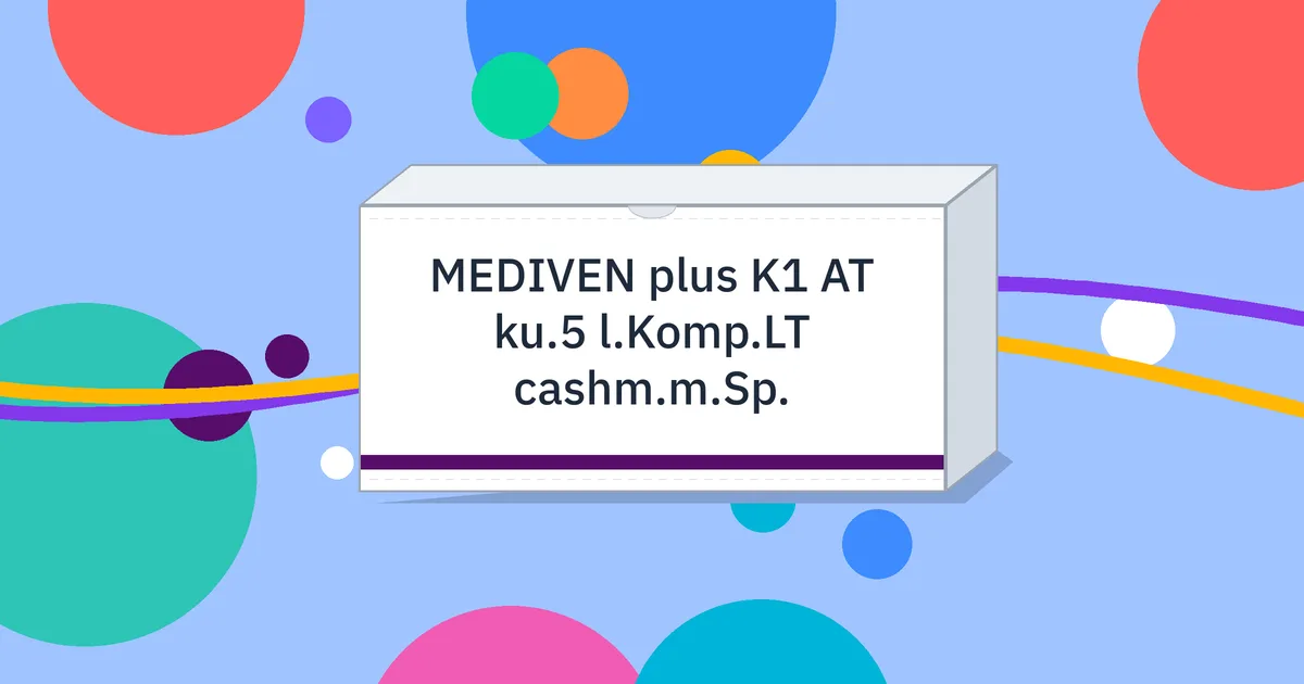 Symbolbild: Packung mit der Aufschrift MEDIVEN plus K1 AT ku.5 l.Komp.LT cashm.m.Sp. (PZN 15029073) – Verfügbarkeit und Bezug in Apotheken in Frankfurt am Main