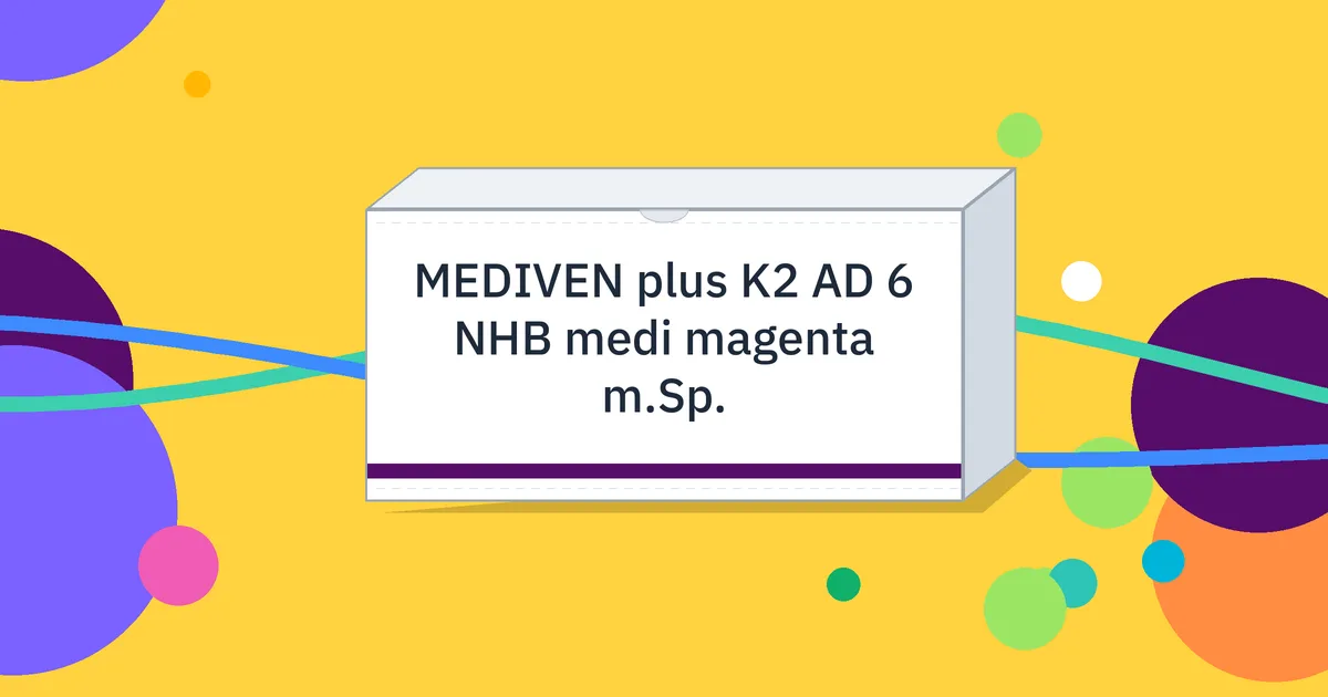 Symbolbild: Packung mit der Aufschrift MEDIVEN plus K2 AD 6 NHB medi magenta m.Sp. (PZN 15936836) – Verfügbarkeit und Bezug in Apotheken in Frankfurt am Main