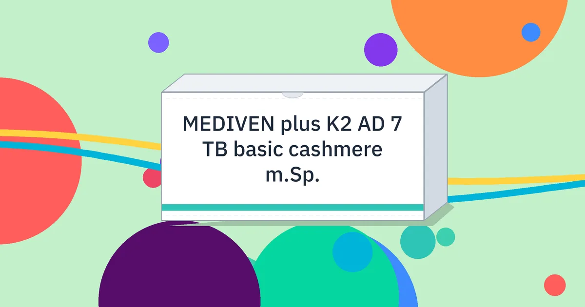 Symbolbild: Packung mit der Aufschrift MEDIVEN plus K2 AD 7 TB basic cashmere m.Sp. (PZN 15094260) – Verfügbarkeit und Bezug in Apotheken in Frankfurt am Main