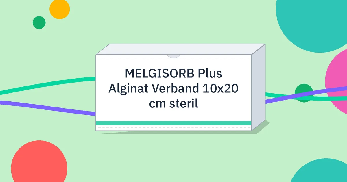 Symbolbild: Packung mit der Aufschrift MELGISORB Plus Alginat Verband 10x20 cm steril (PZN 10781889) – Verfügbarkeit und Bezug in Apotheken in Frankfurt am Main