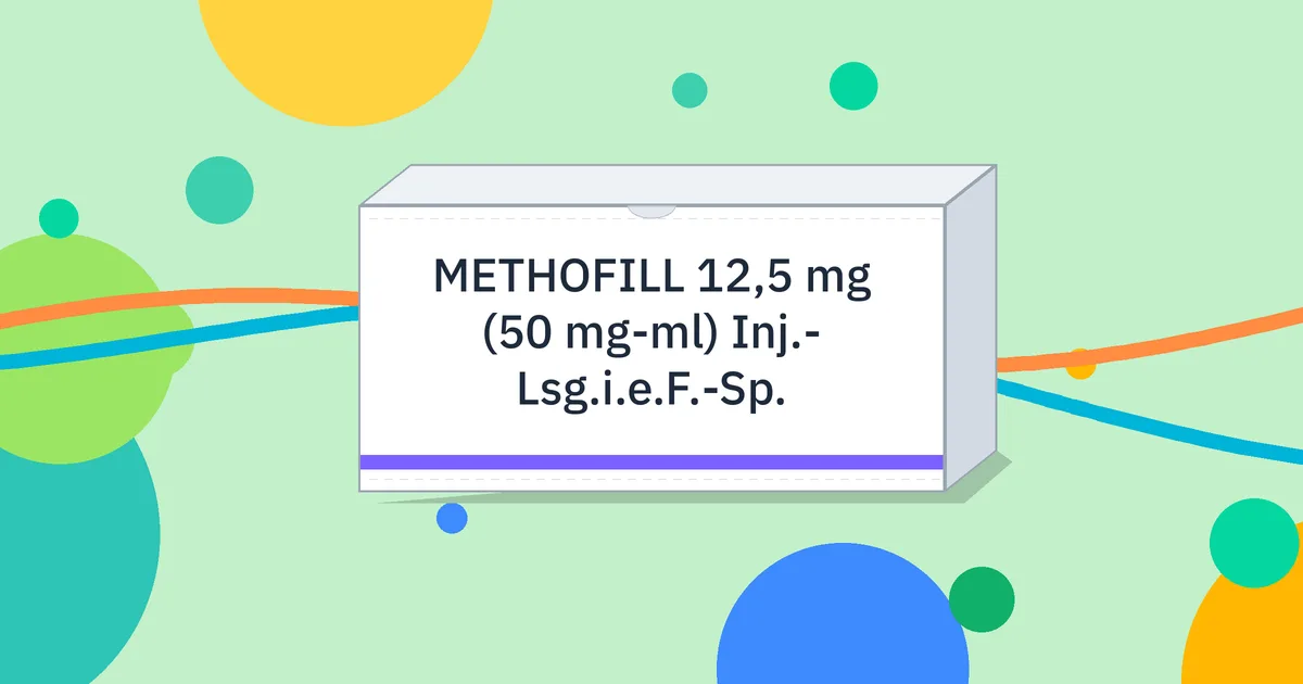 Symbolbild: Packung mit der Aufschrift METHOFILL 12,5 mg (50 mg-ml) Inj.-Lsg.i.e.F.-Sp. (PZN 17829174) – Verfügbarkeit und Bezug in Apotheken in Frankfurt am Main