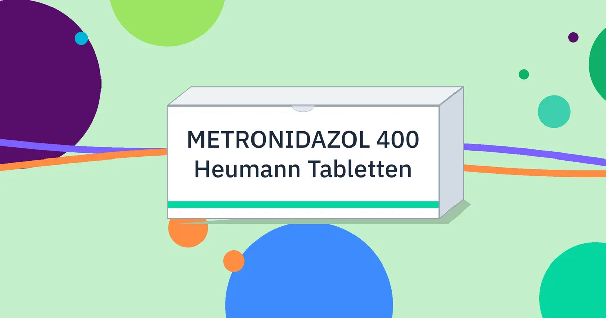 Symbolbild: Packung mit der Aufschrift METRONIDAZOL 400 Heumann Tabletten (PZN 12350277) – Verfügbarkeit und Bezug in Apotheken in Frankfurt am Main