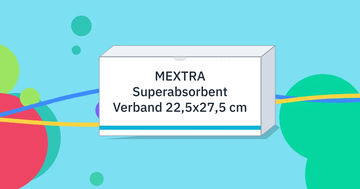 Symbolbild: Packung mit der Aufschrift MEXTRA Superabsorbent Verband 22,5x27,5 cm (PZN 14269958) – Verfügbarkeit und Bezug in Apotheken in Frankfurt am Main