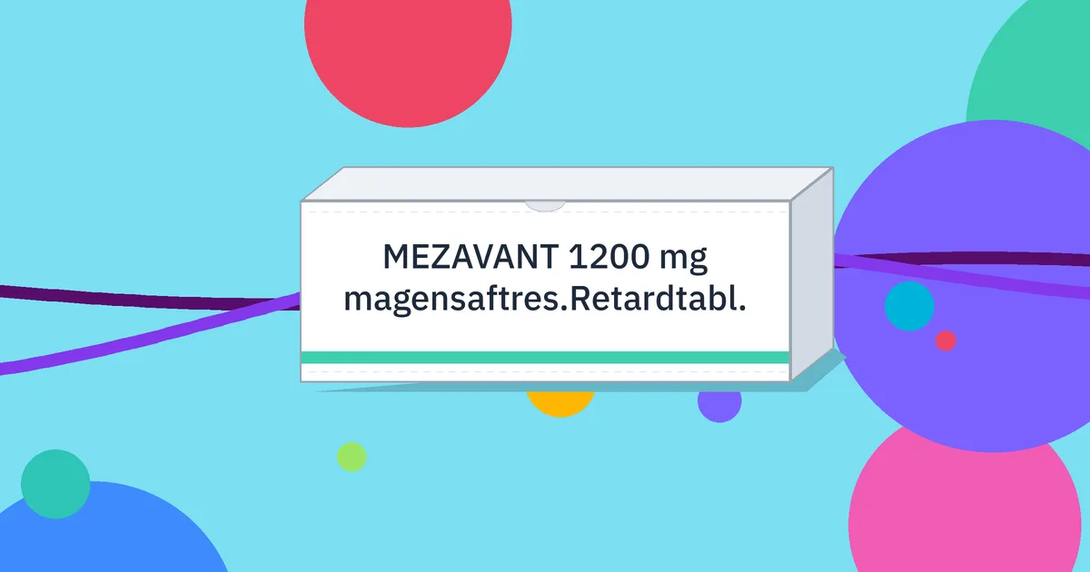 Symbolbild: Packung mit der Aufschrift MEZAVANT 1200 mg magensaftres.Retardtabl. (PZN 17448118) – Verfügbarkeit und Bezug in Apotheken in Frankfurt am Main