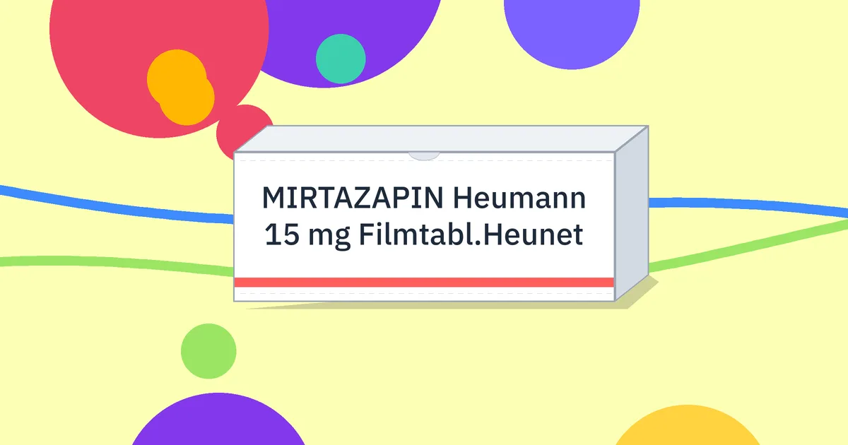 Symbolbild: Packung mit der Aufschrift MIRTAZAPIN Heumann 15 mg Filmtabl.Heunet (PZN 05890501) – Verfügbarkeit und Bezug in Apotheken in Frankfurt am Main