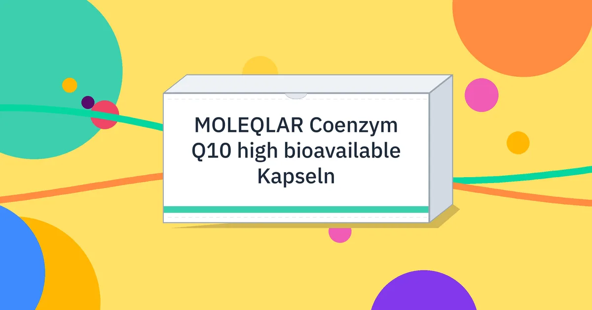 Symbolbild: Packung mit der Aufschrift MOLEQLAR Coenzym Q10 high bioavailable Kapseln (PZN 20584322) – Verfügbarkeit und Bezug in Apotheken in Frankfurt am Main