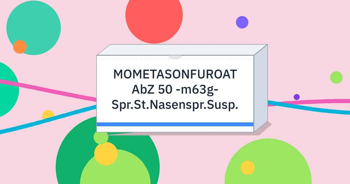 Symbolbild: Packung mit der Aufschrift MOMETASONFUROAT AbZ 50 -m63g-Spr.St.Nasenspr.Susp. (PZN 10005398) – Verfügbarkeit und Bezug in Apotheken in Frankfurt am Main
