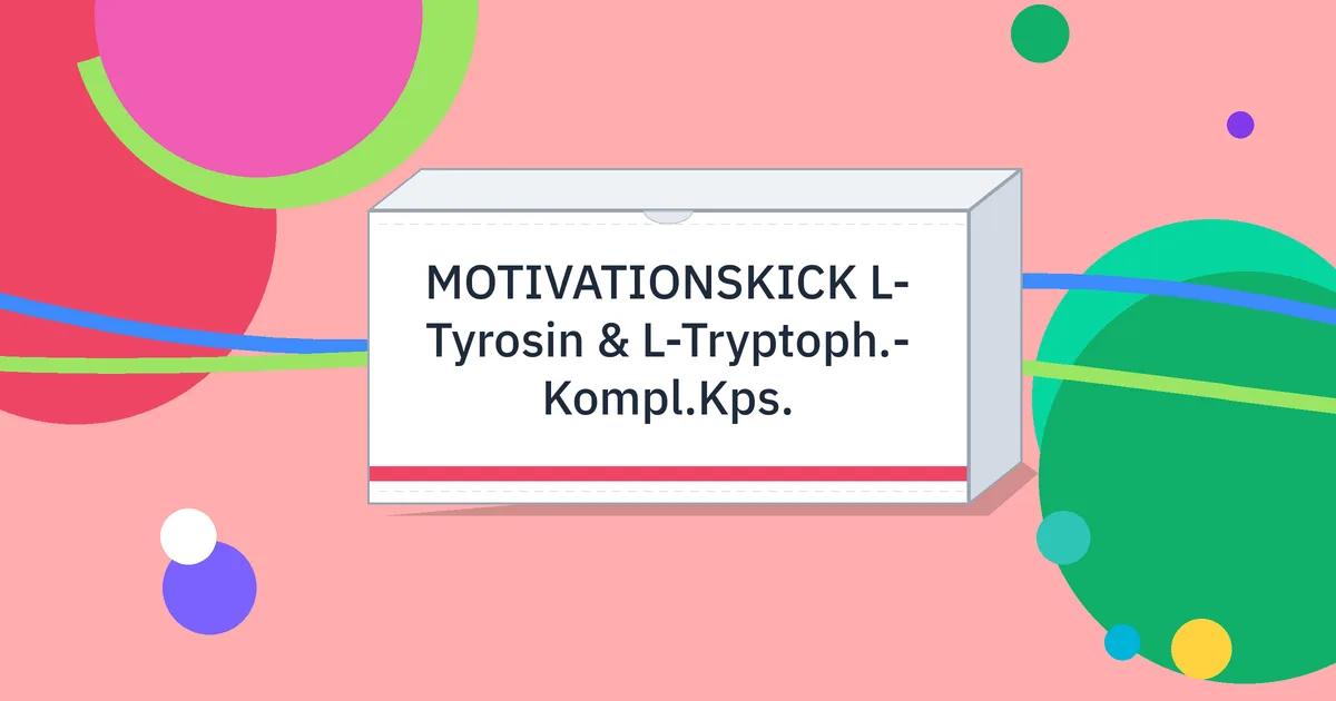 Symbolbild: Packung mit der Aufschrift MOTIVATIONSKICK L-Tyrosin & L-Tryptoph.-Kompl.Kps. (PZN 19522505) – Verfügbarkeit und Bezug in Apotheken in Frankfurt am Main
