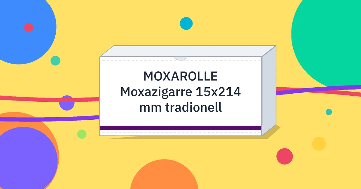 Symbolbild: Packung mit der Aufschrift MOXAROLLE Moxazigarre 15x214 mm tradionell (PZN 01338103) – Verfügbarkeit und Bezug in Apotheken in Frankfurt am Main