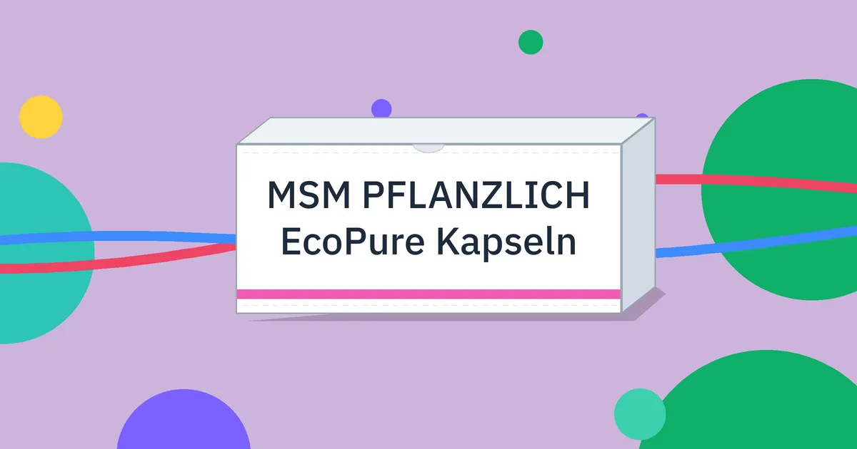 Symbolbild: Packung mit der Aufschrift MSM PFLANZLICH EcoPure Kapseln (PZN 19149928) – Verfügbarkeit und Bezug in Apotheken in Frankfurt am Main