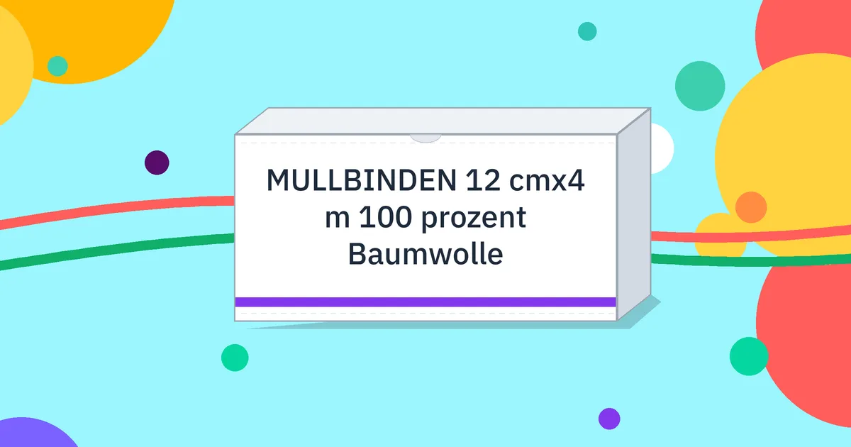 Symbolbild: Packung mit der Aufschrift MULLBINDEN 12 cmx4 m 100 prozent Baumwolle (PZN 04868221) – Verfügbarkeit und Bezug in Apotheken in Frankfurt am Main