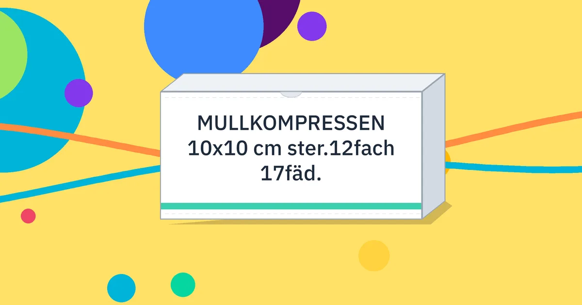 Symbolbild: Packung mit der Aufschrift MULLKOMPRESSEN 10x10 cm ster.12fach 17fäd. (PZN 06930409) – Verfügbarkeit und Bezug in Apotheken in Frankfurt am Main