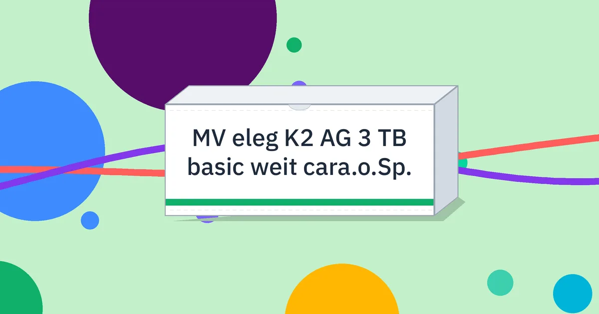 Symbolbild: Packung mit der Aufschrift MV eleg K2 AG 3 TB basic weit cara.o.Sp. (PZN 00205742) – Verfügbarkeit und Bezug in Apotheken in Frankfurt am Main