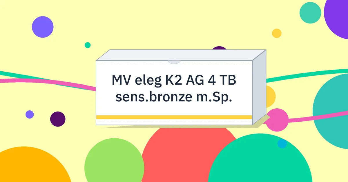 Symbolbild: Packung mit der Aufschrift MV eleg K2 AG 4 TB sens.bronze m.Sp. (PZN 14718876) – Verfügbarkeit und Bezug in Apotheken in Frankfurt am Main