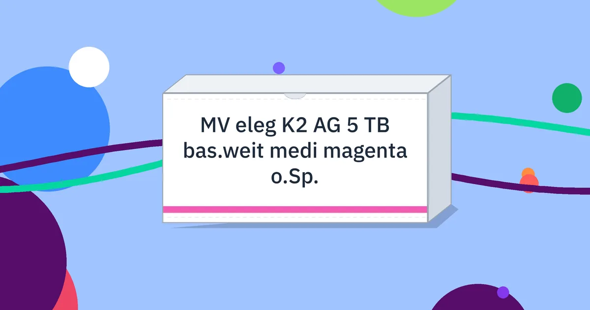 Symbolbild: Packung mit der Aufschrift MV eleg K2 AG 5 TB bas.weit medi magenta o.Sp. (PZN 15283305) – Verfügbarkeit und Bezug in Apotheken in Frankfurt am Main