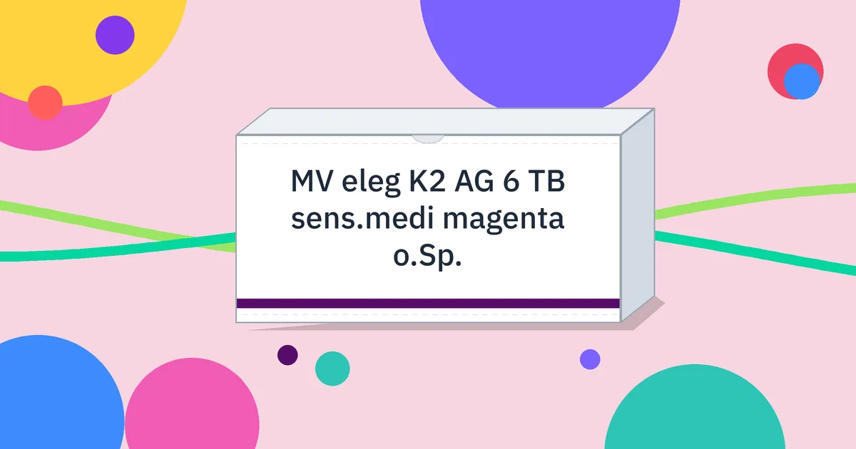 Symbolbild: Packung mit der Aufschrift MV eleg K2 AG 6 TB sens.medi magenta o.Sp. (PZN 14640737) – Verfügbarkeit und Bezug in Apotheken in Frankfurt am Main