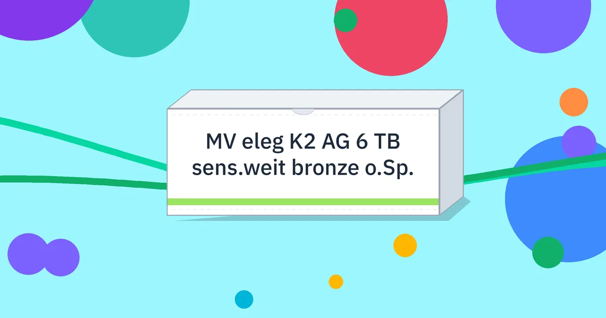 Symbolbild: Packung mit der Aufschrift MV eleg K2 AG 6 TB sens.weit bronze o.Sp. (PZN 14719048) – Verfügbarkeit und Bezug in Apotheken in Frankfurt am Main
